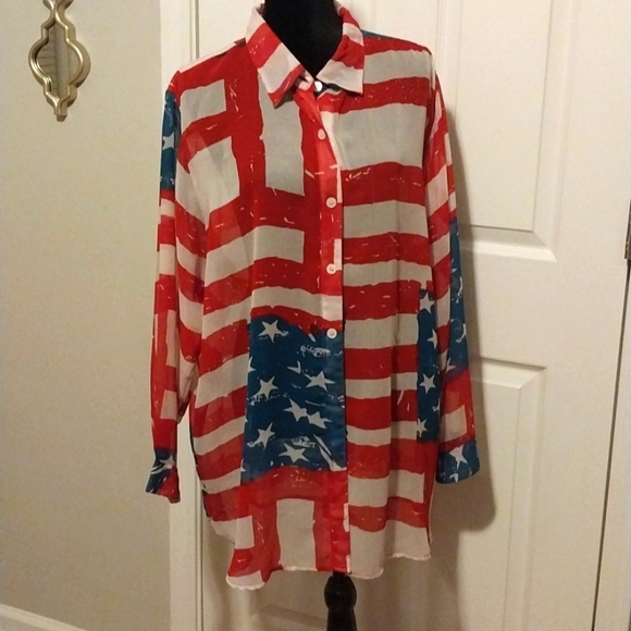 Main Street | Tops | Main Street Sheer American Flag Blouse | Poshmark
